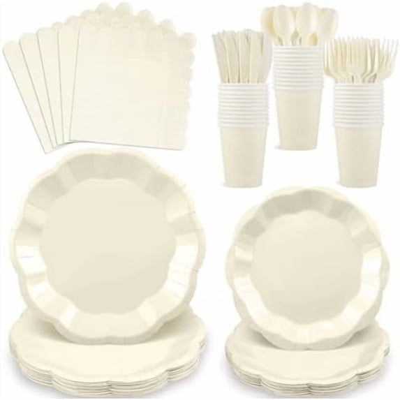 175 Pcs Ivory Plates and Napkins Set, 25 Guest Ivory Party Supplies ...