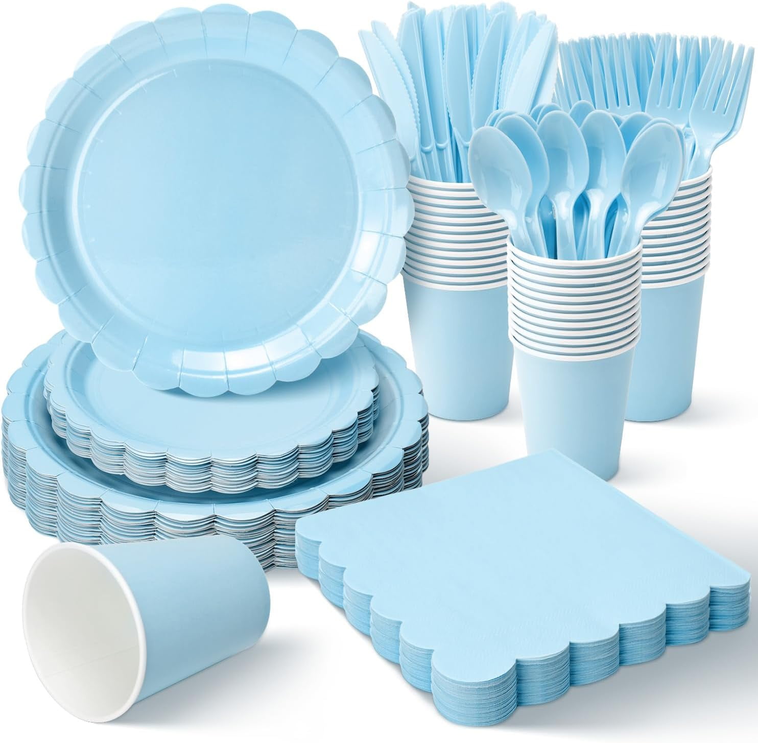 175 Pcs Light Blue Disposable Paper Plates and Napkins Set for 25, 9 ...