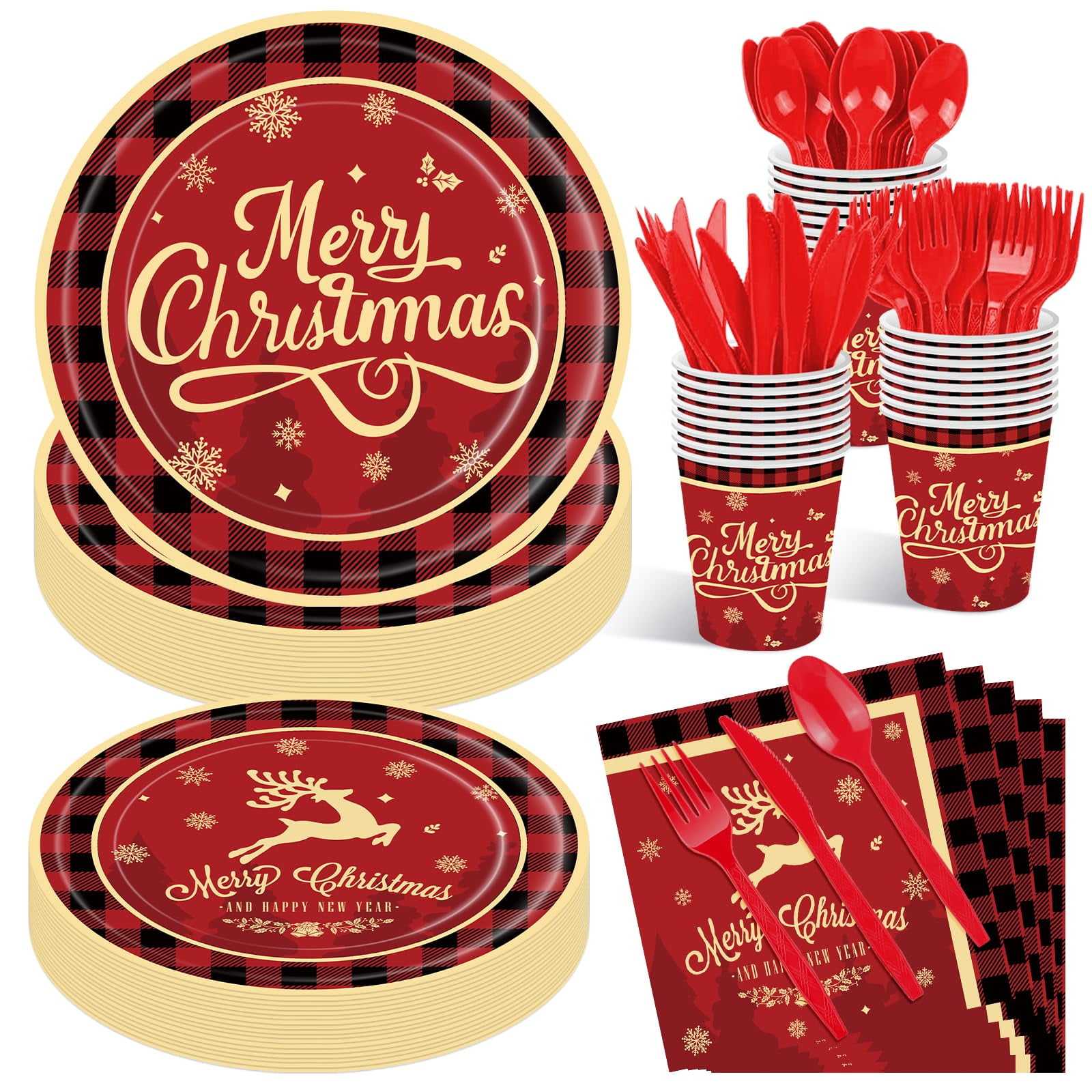 175 Pcs Merry Christmas IFF17 Party Supplies Set - 25, Festive Red and ...
