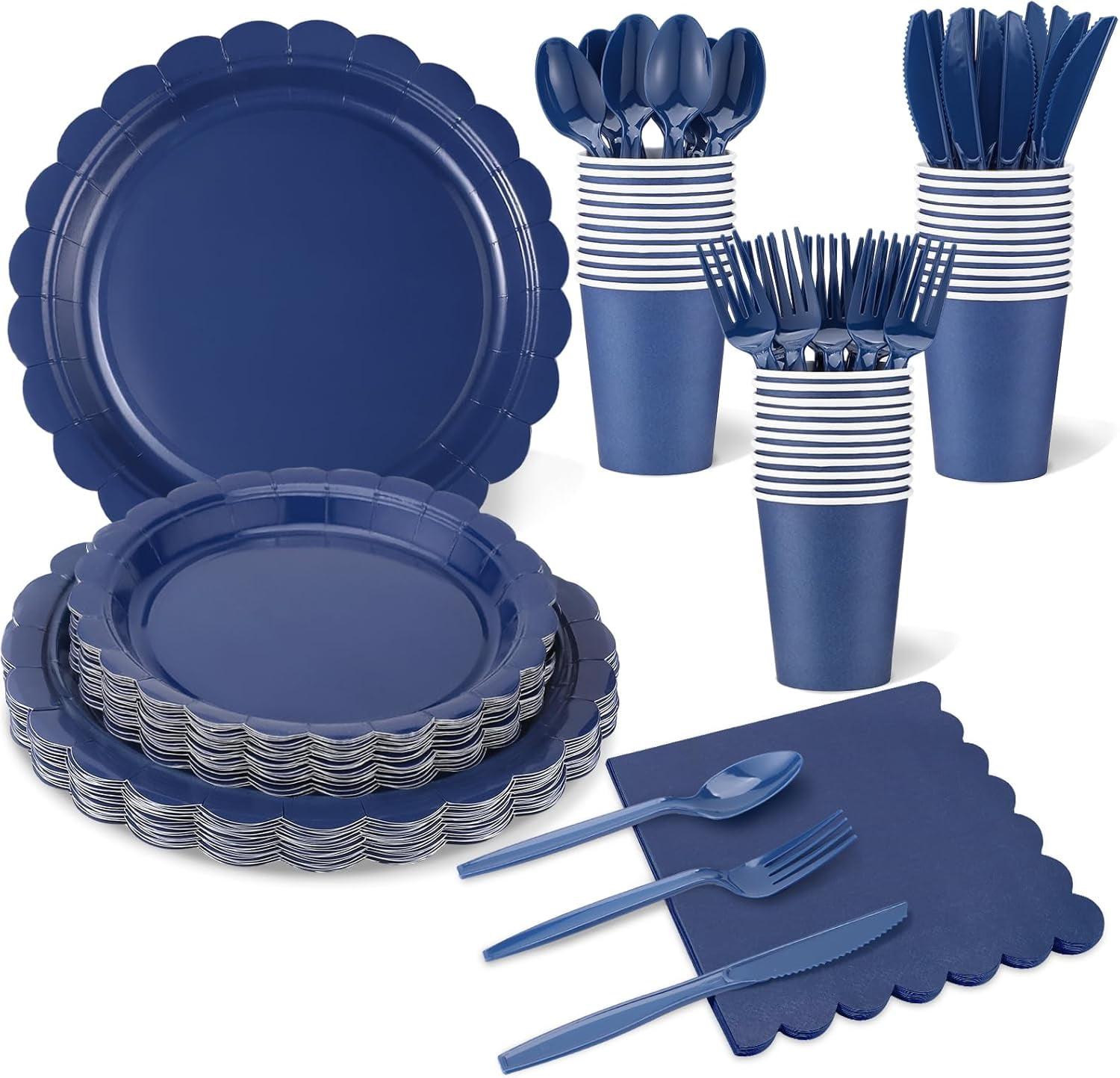 175 Pcs Navy Blue Paper Plates and Napkins, 25 Guest Navy Blue Party ...