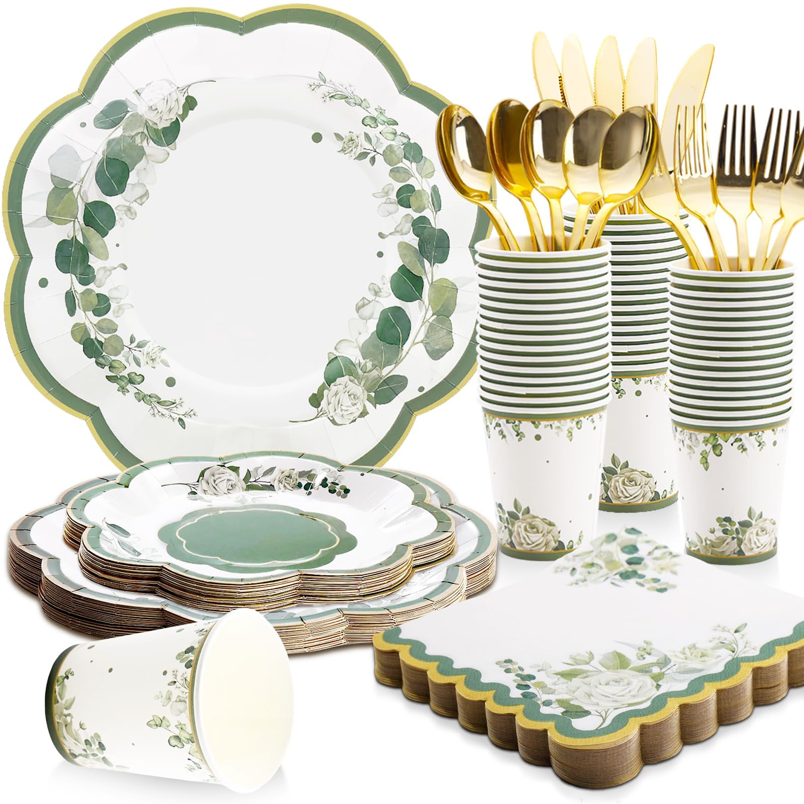 175 Pcs Sage Green Party Decorations, AFN1Sage Green Paper Plates ...