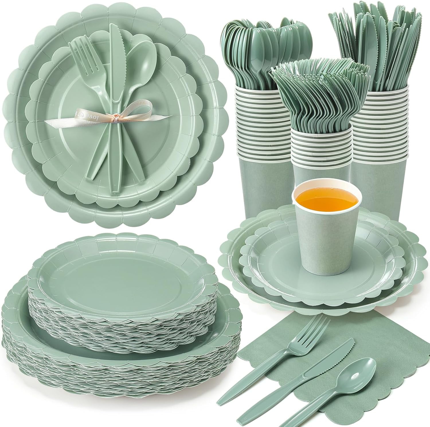 175 Pcs Sage Green Plates and Napkins, 25 Guest Spring Party Supplies ...