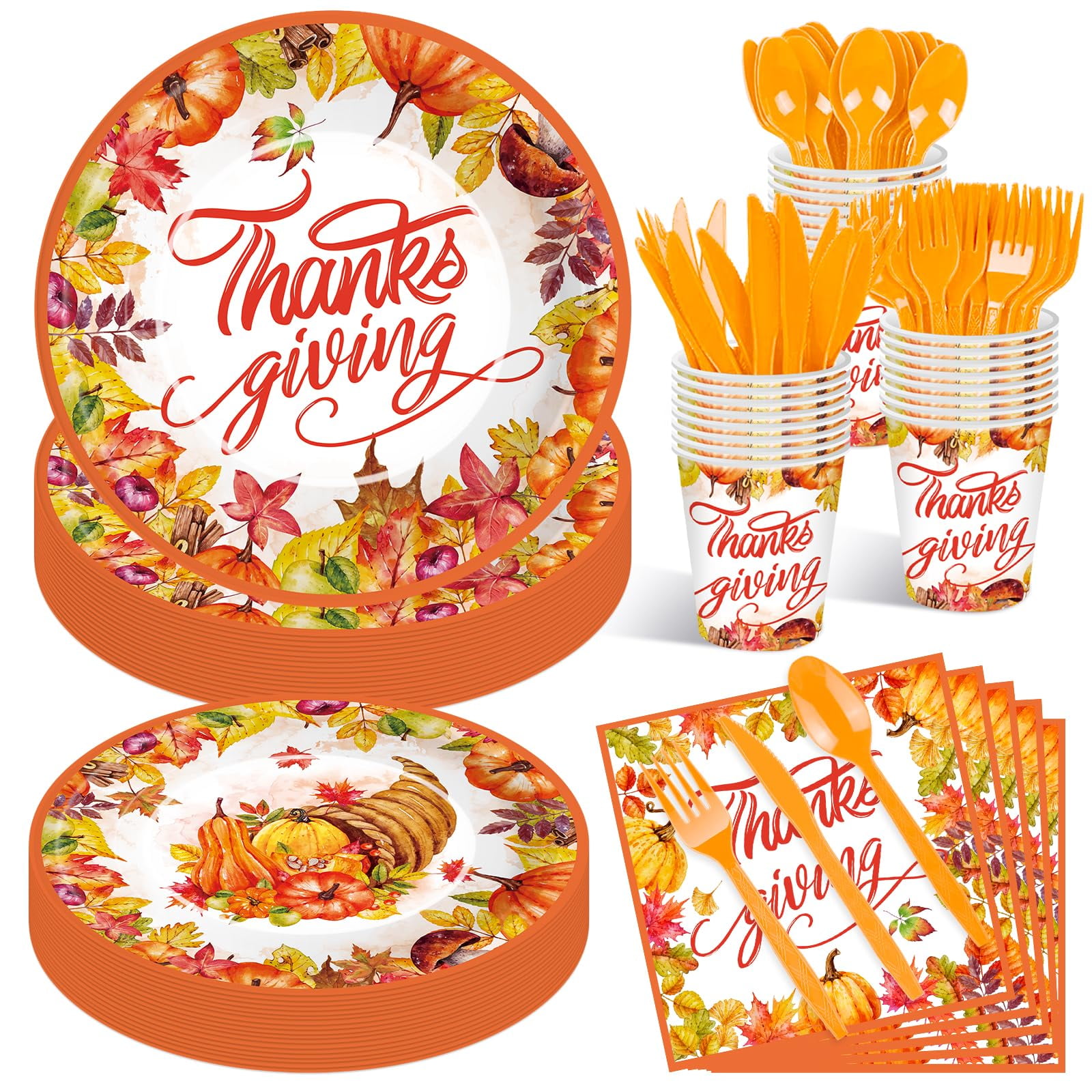 175 Pcs Thanksgiving Tableware Set - ZLK1 Serves 25, Harvest-Themed ...