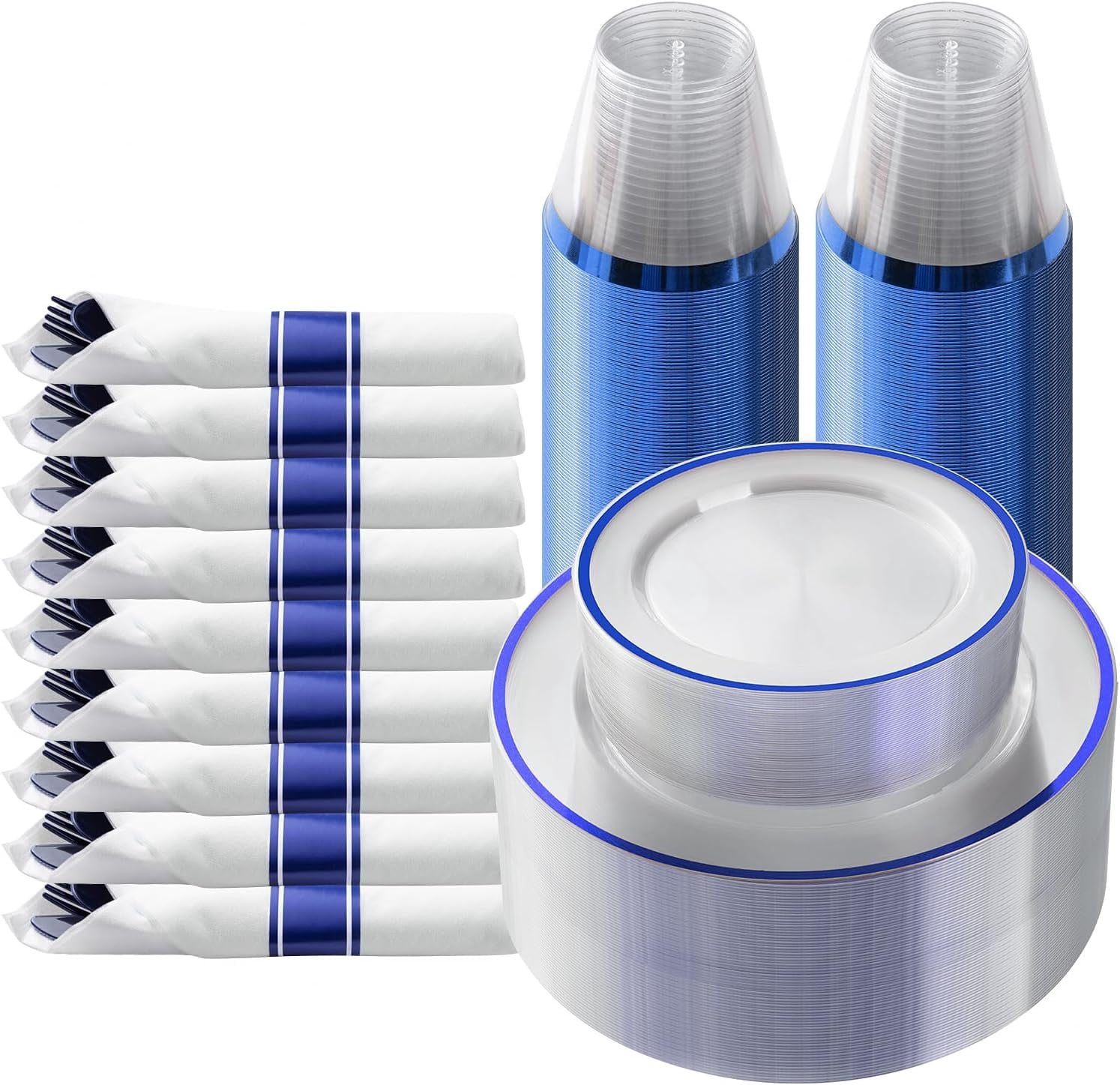 175-Piece Dark Blue Plastic Dinnerware Set for 25 Guests, Clear ...