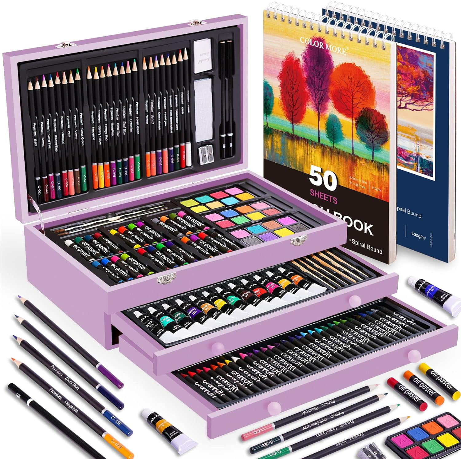 175 Piece Deluxe Art Set with 2 Drawing Pads, Acrylic Paints, Crayons ...
