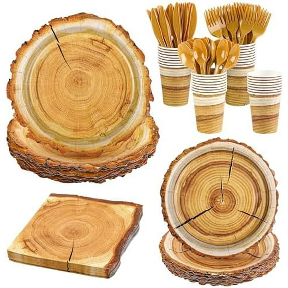 175 Pieces Rustic Wood Slice Party Supplies Camping Wood Grain Slice ...