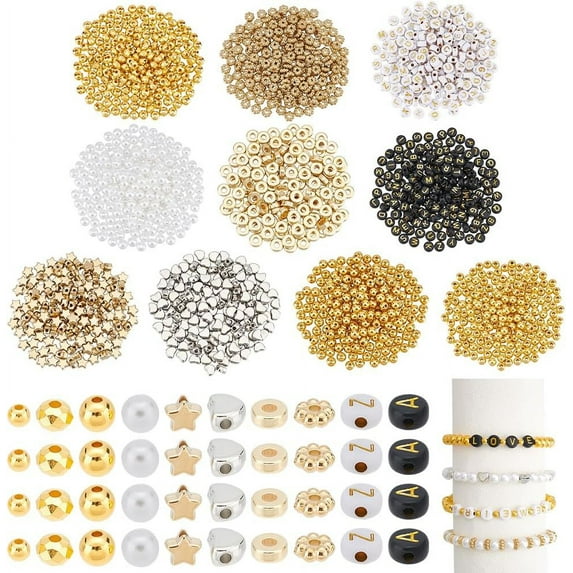 1750 Pcs 10 Styles CCB Plastic Beads Mixed Shape Gold Plastic Spacer Beads Pearl Beads Bracelets ...