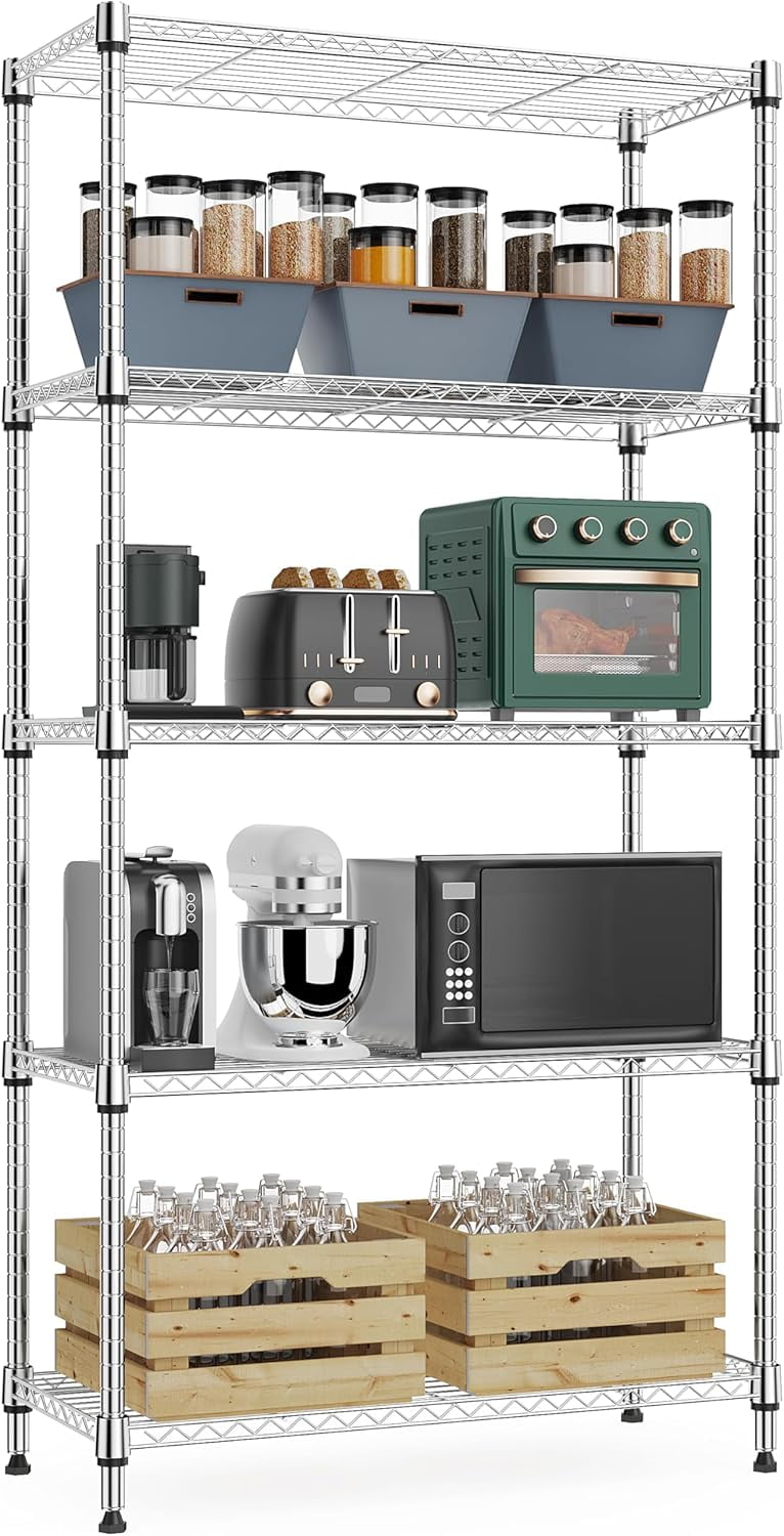 1750 lbs 5 Tier Storage Rack Metal Wire Shelving Unit Storage Standing ...