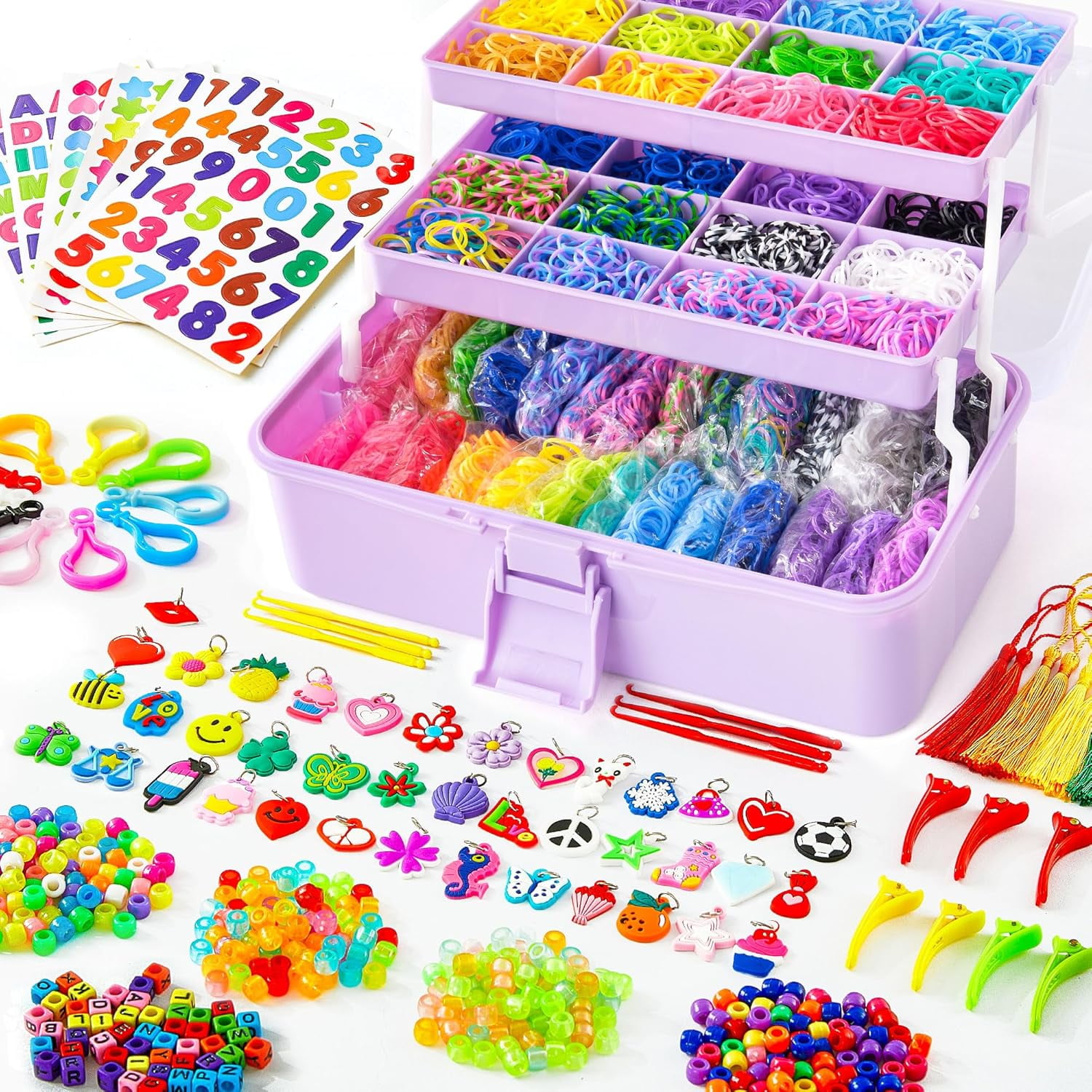 17500+ Rubber Loom Bands with 3 Layer Light Purple Container 28 Colors ...