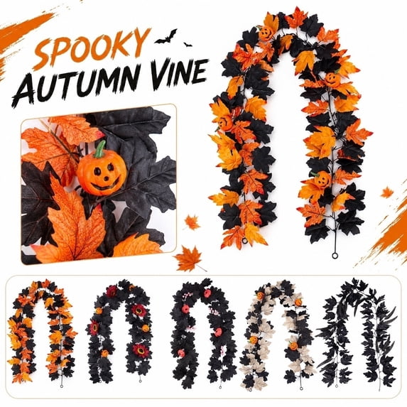 175Cm Halloween Faux Maple Leaf Vine Garland, Halloween Porch ...