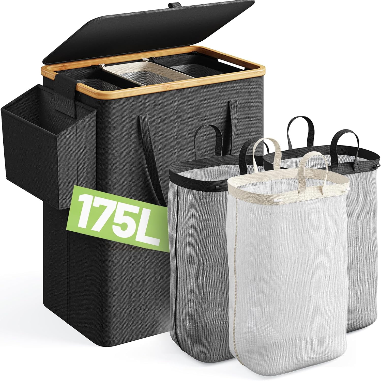 175L Laundry Hamper with Lid 3 Section, Extra Large Laundry Basket with ...