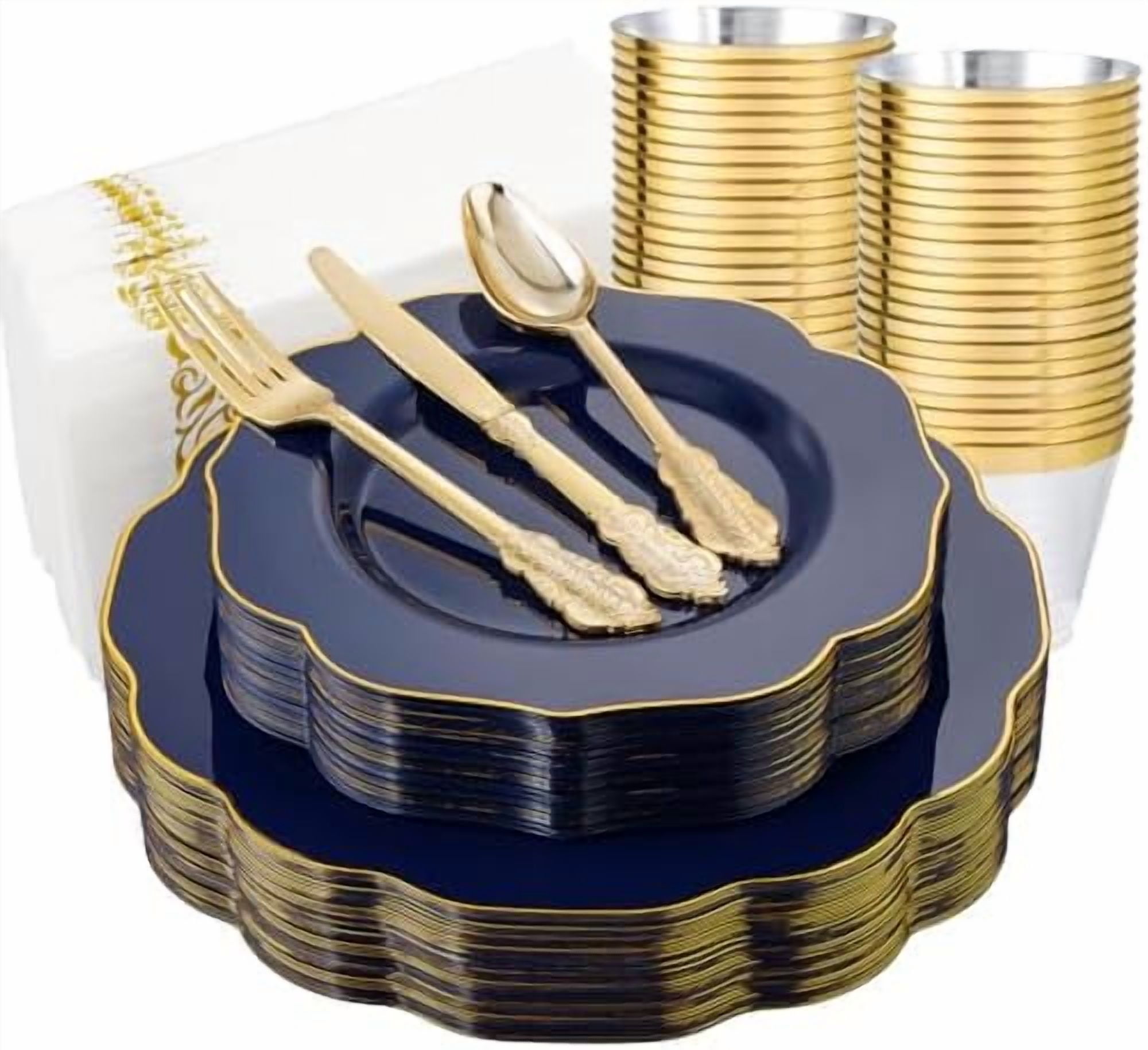 175PCS Blue Plastic Plates with Disposable Silverware - Include 50 Blue ...