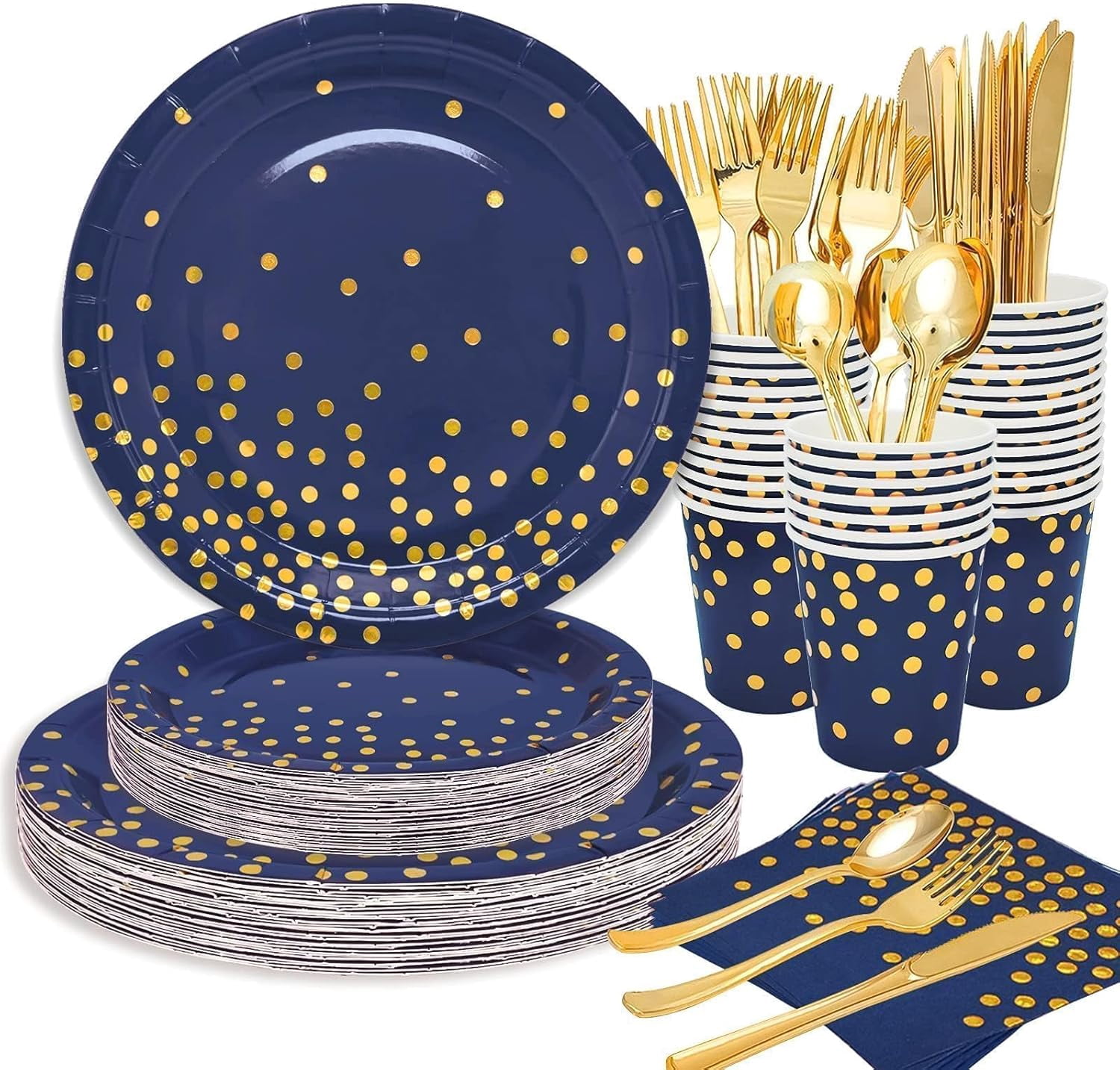 175PCS Blue Plates and Napkins Party Supplies, Blue and Gold Party ...