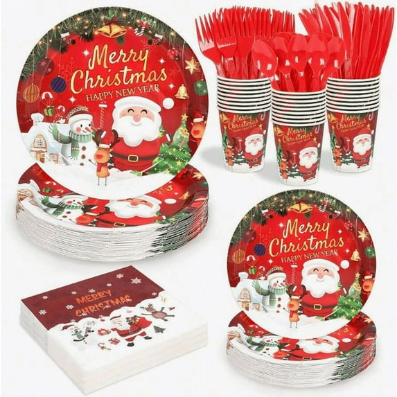 175PCS Christmas Tableware Set, Christmas Paper Plates And Napkins Set ...