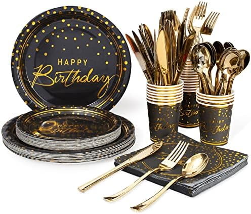 175PCS Happy Birthday Disposable Dinnerware Set Party Supplies, Paper ...
