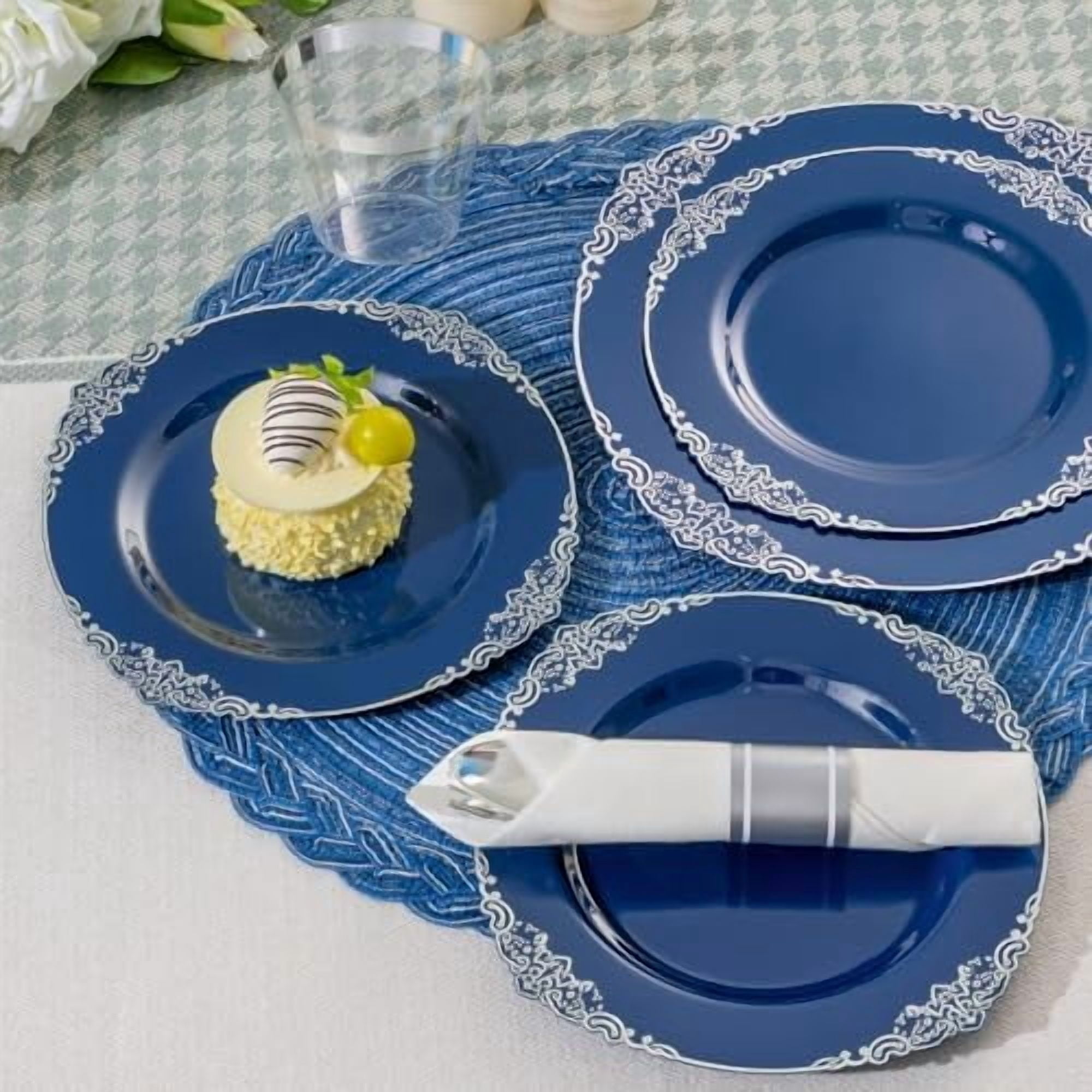 175PCS Navy Blue Plates for 25 Guests, Disposable Dinnerware Sets ...