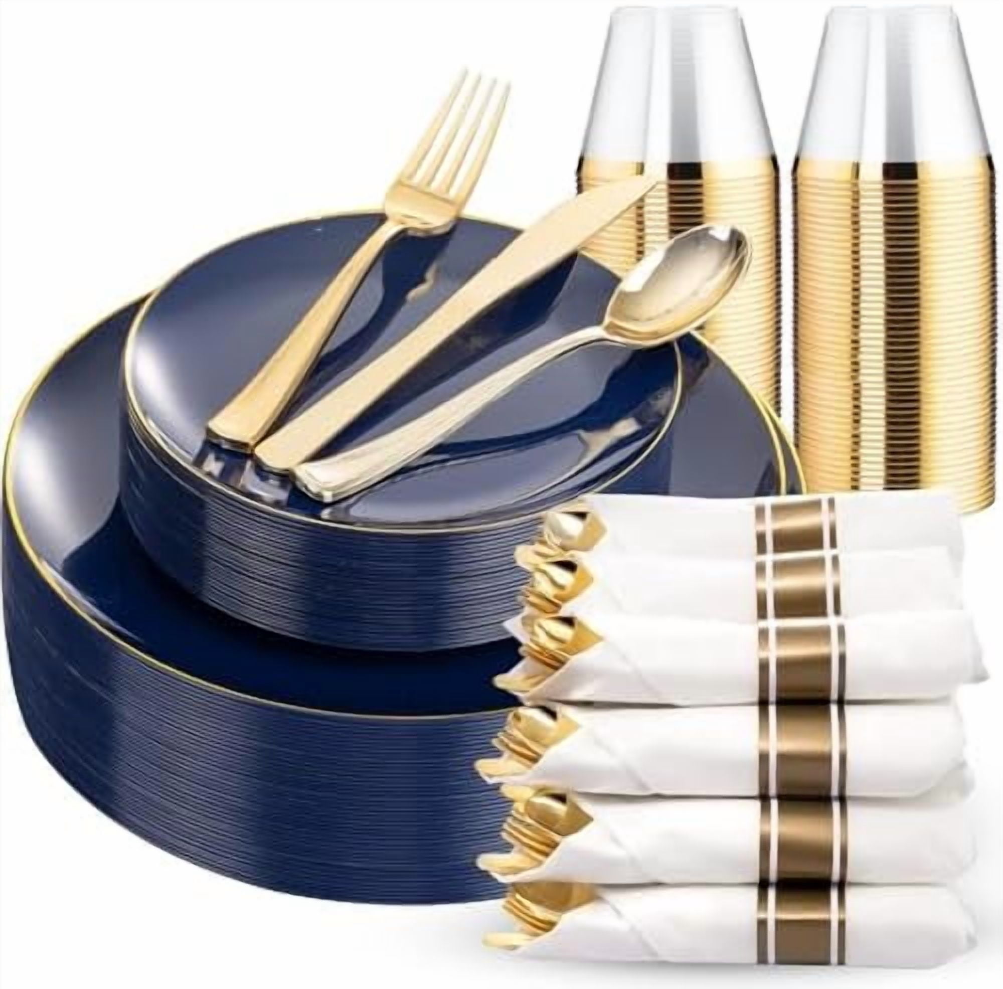 175Pcs Blue Plastic Plates - Navy Blue Plates Disposable - 25 for ...