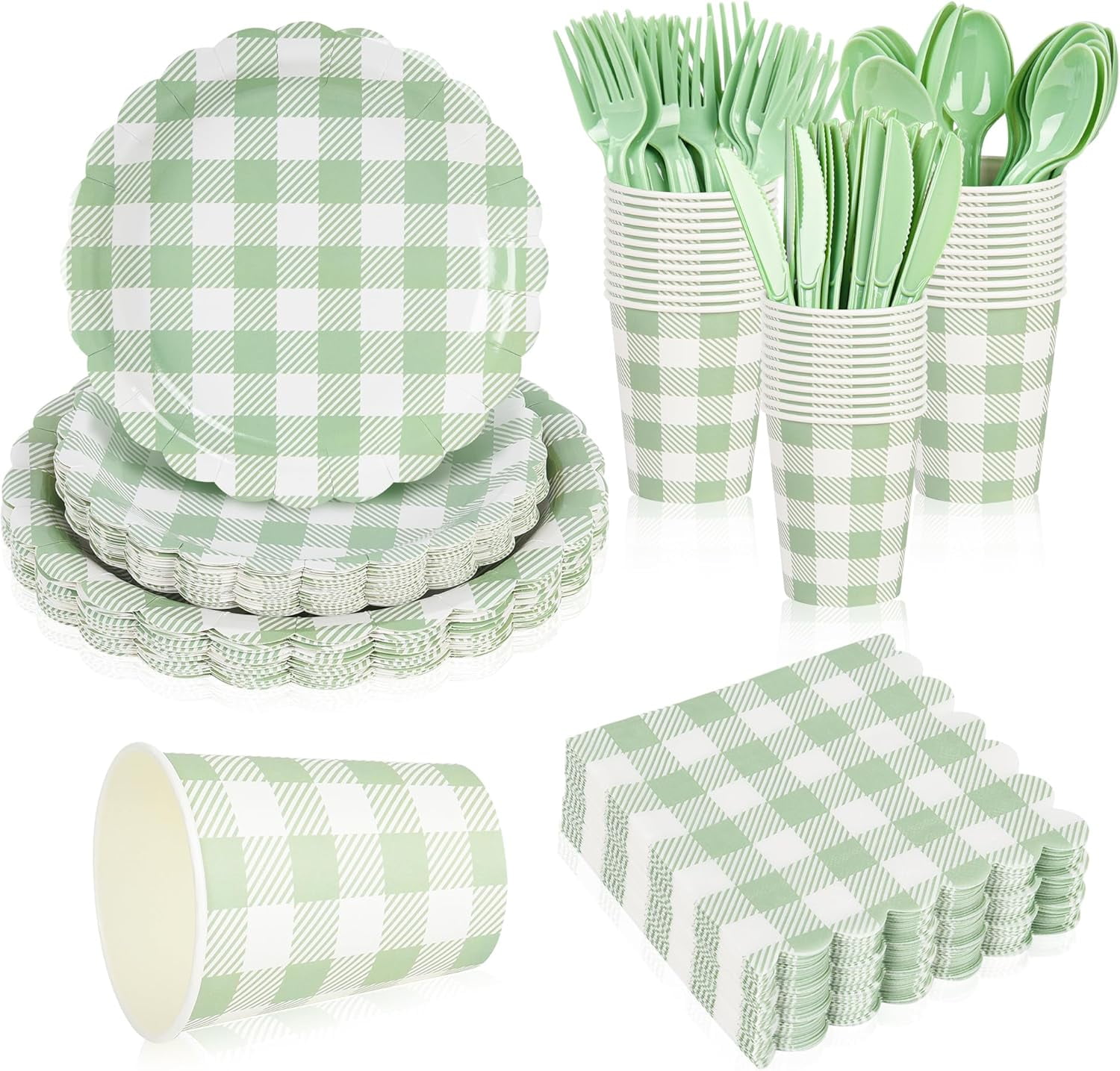 175Pcs Gingham Party Supplies for 25 Guests Scalloped Plates and ...