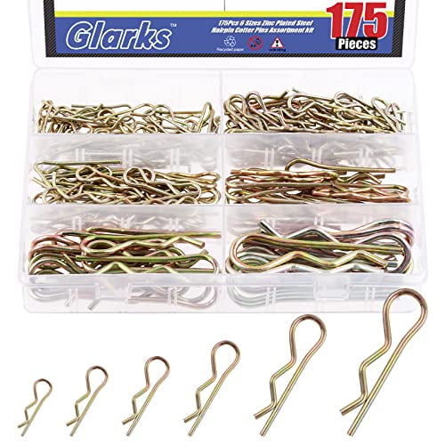 175Pcs Hairpins R Clips Cotter Pins Assortment Kit 6 Sizes Zinc Plated ...