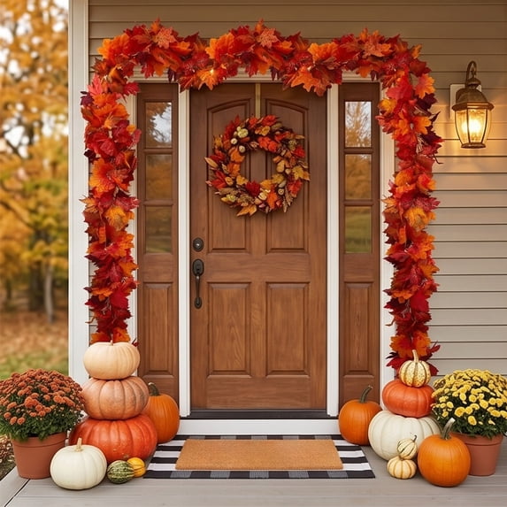 175cm Thanksgiving Autumn Maple Leaf Artificial Garland Wreath ...