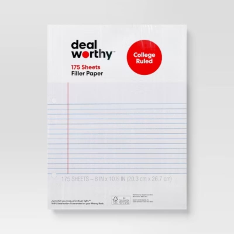 175ct College Ruled Loose Leaf Notebook Filler Paper - Walmart.com