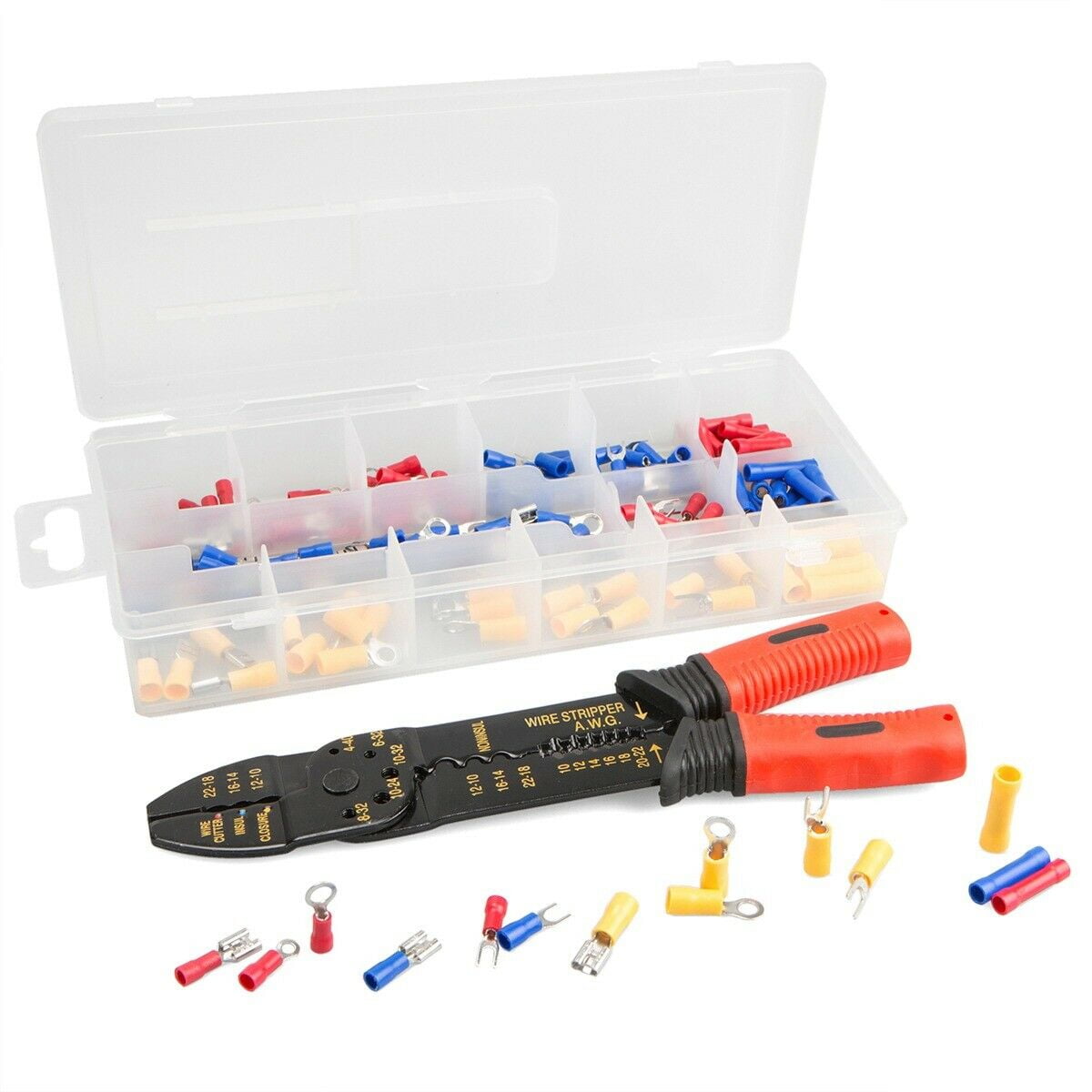 175pc insulated Solderless Wire Terminal Connector w/ Wire Stripper ...