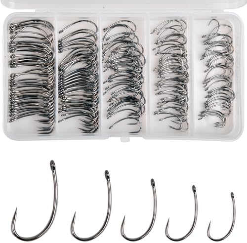 175pcs Barbless Fishing Hook Kits,Small Size Carp Fishing Hooks Curve ...