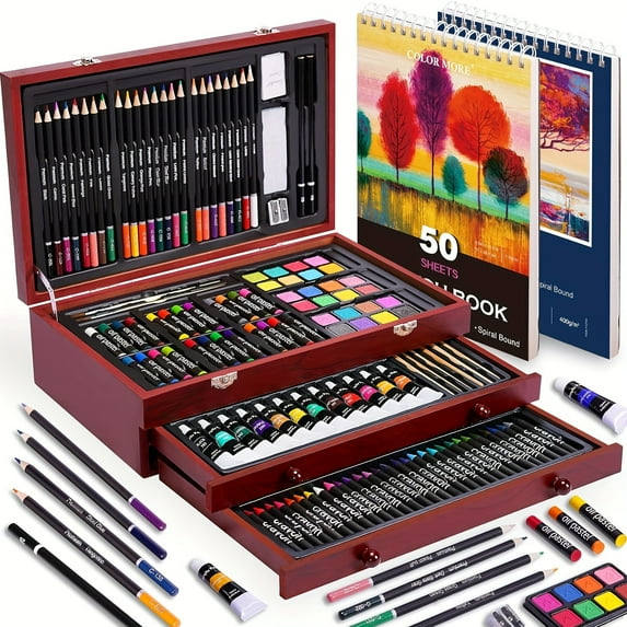 175pcs Deluxe Art Set with 2 Drawing Pads, Crayons, Acrylic Paints, Colored Pencils Set In ...