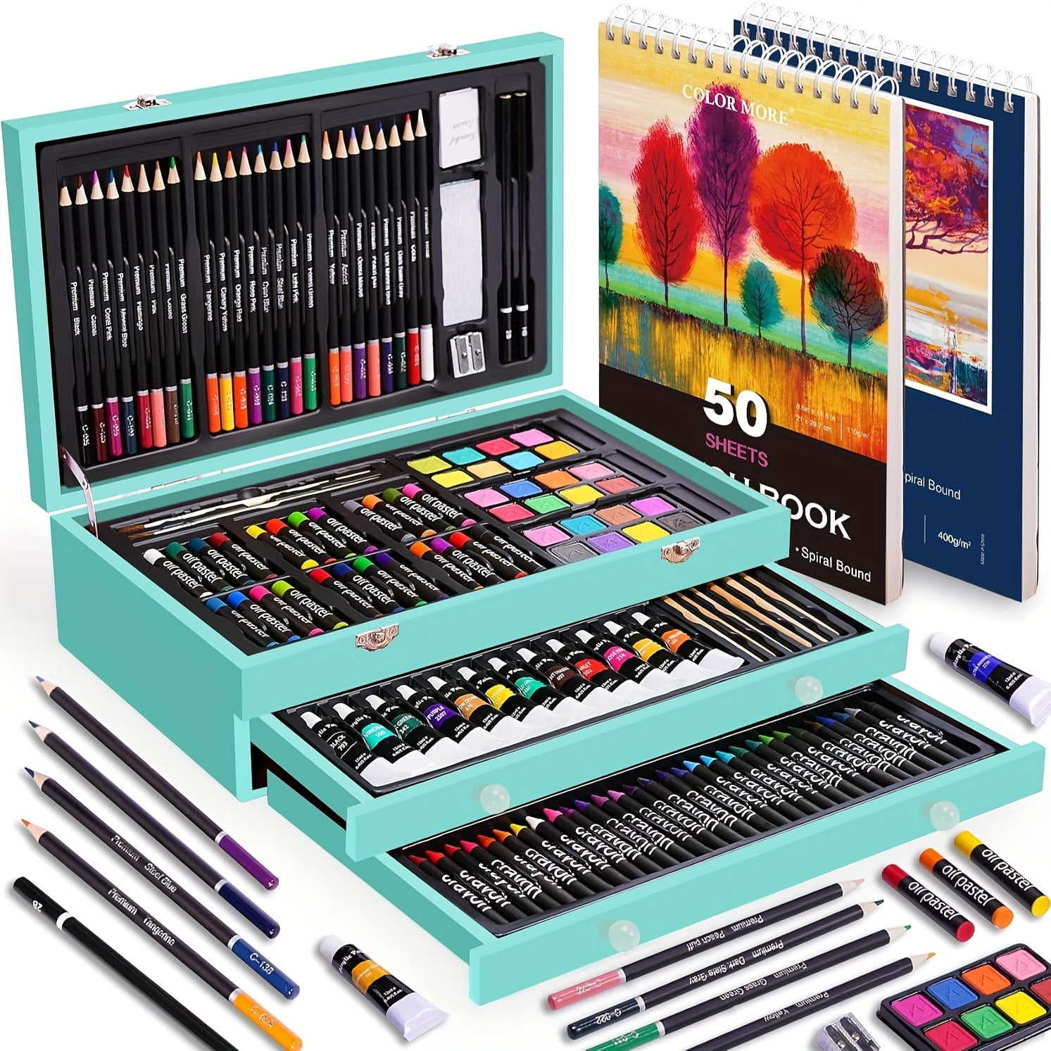 175pcs Deluxe Art Set With 2 Drawing Pads, Crayons, Acrylic Paints ...