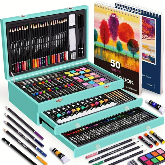 175pcs Deluxe Art Set With 2 Drawing Pads, Crayons, Acrylic Paints ...