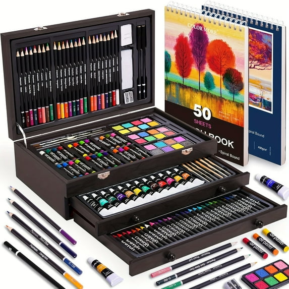 175pcs Deluxe Art Set With 2 Drawing Pads, Crayons, Acrylic Paints ...