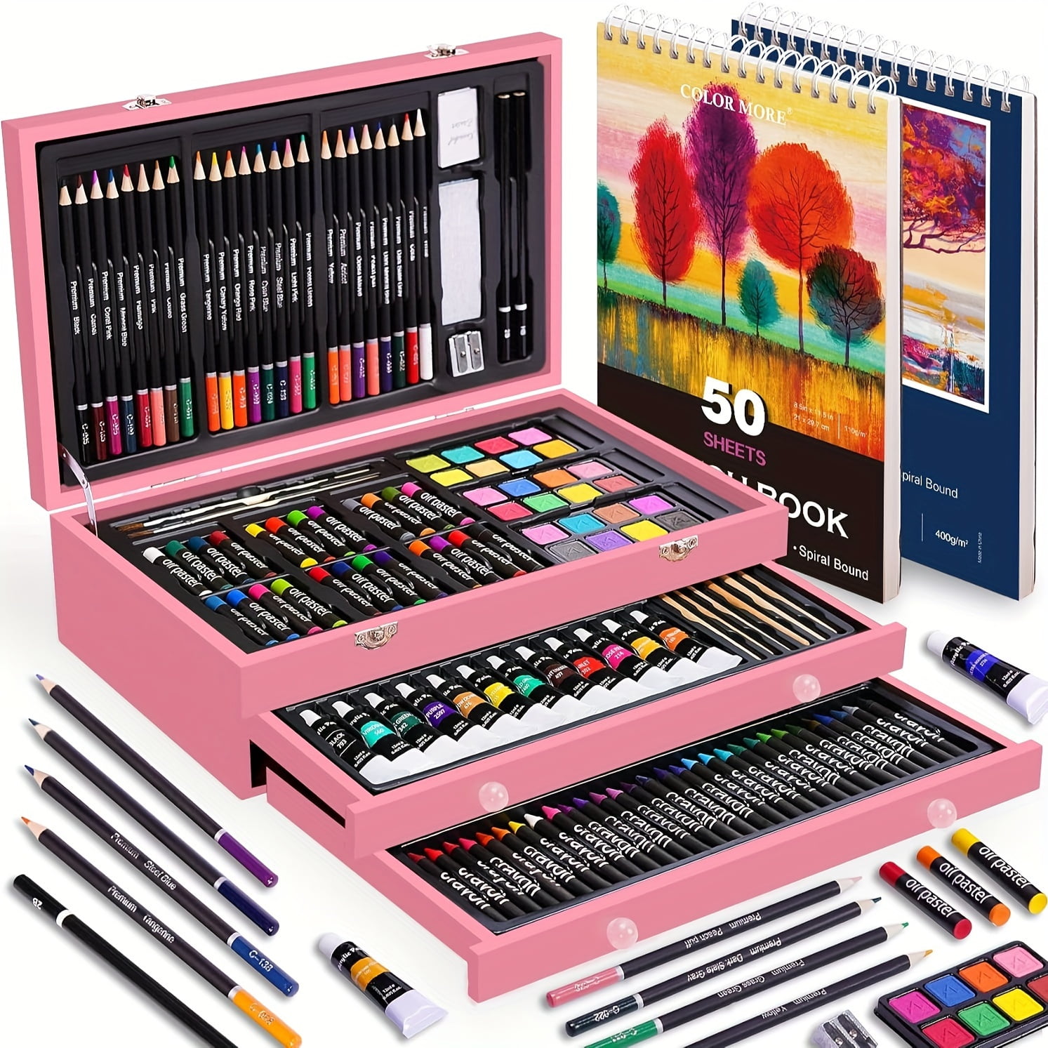 175pcs Deluxe Art Set With 2 Drawing Pads, Crayons, Acrylic Paints ...