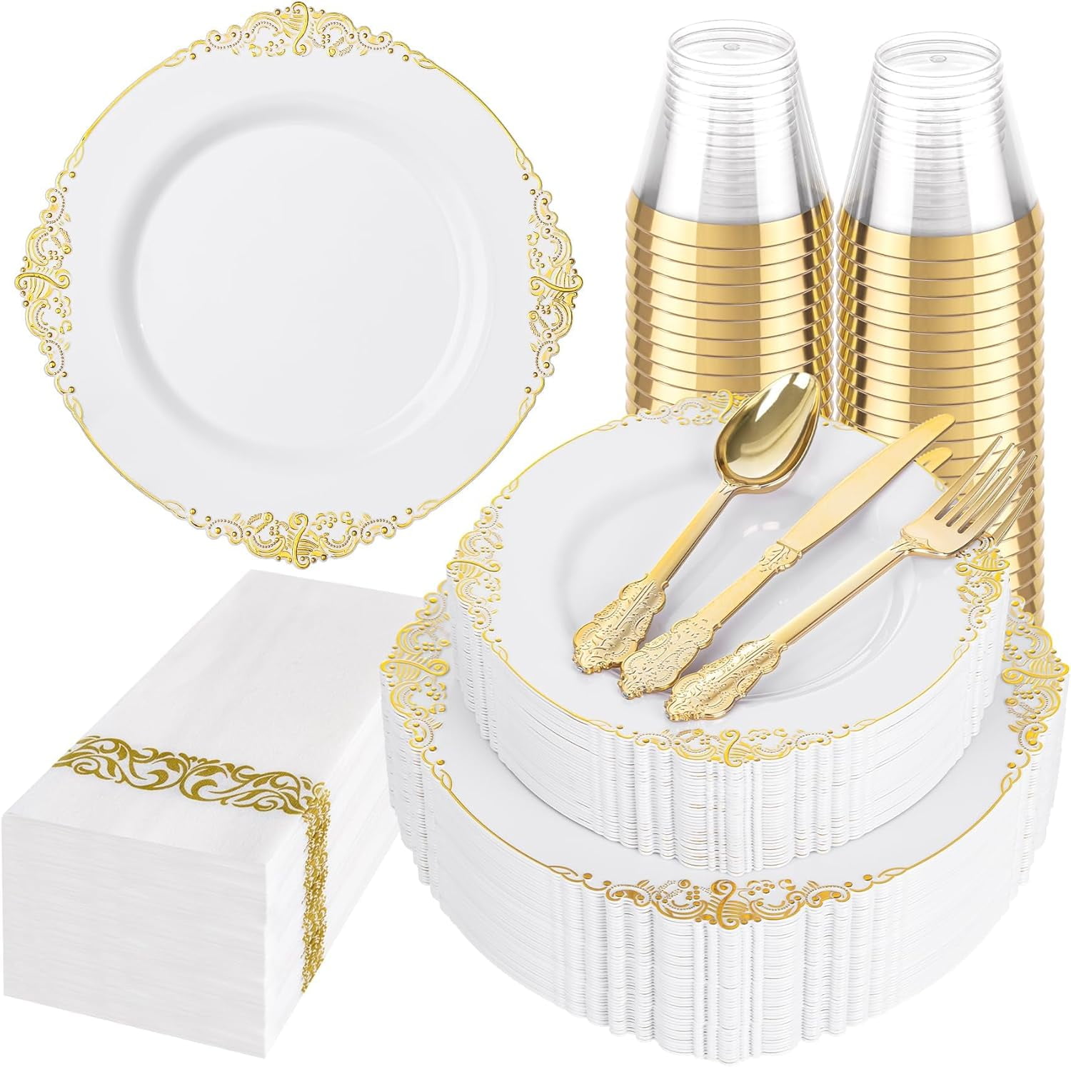 White And Gold Plastic Plates