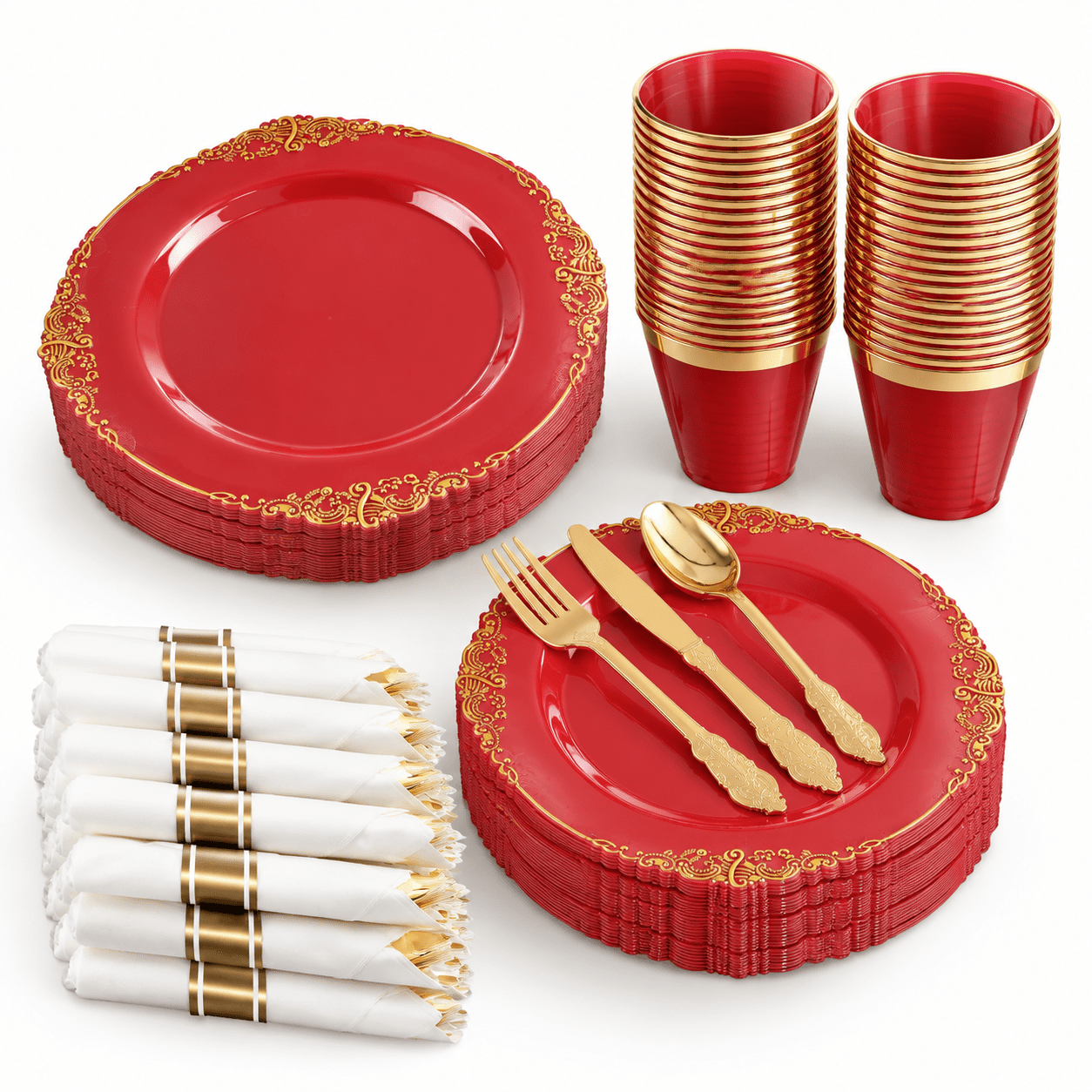 175red Plastic Plates Disposable Party For 25 Guests - Walmart.com