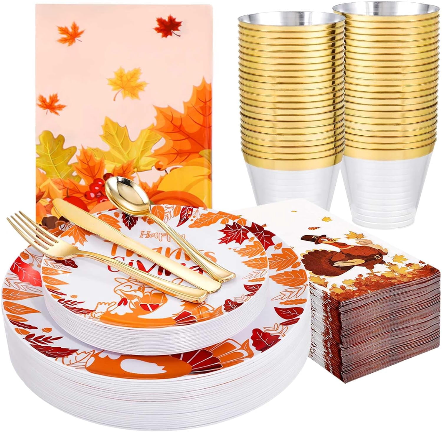 176 Pieces Thanksgiving Plastic Plates- Disposable Fall Plastic Plate ...