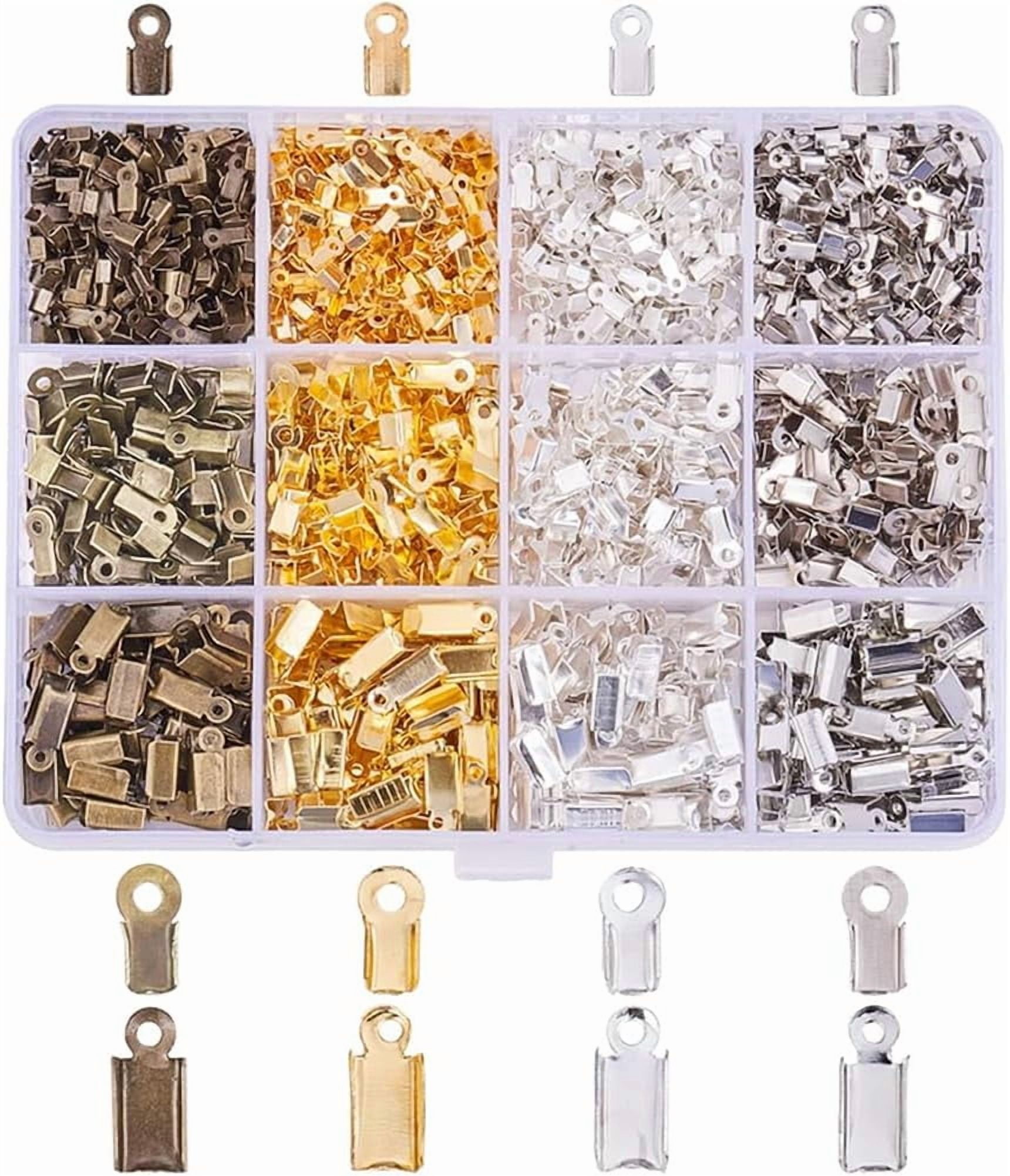 1760 Pcs 4 Colors Iron Fold Over Cord Ends Terminators Crimp End Tips ...