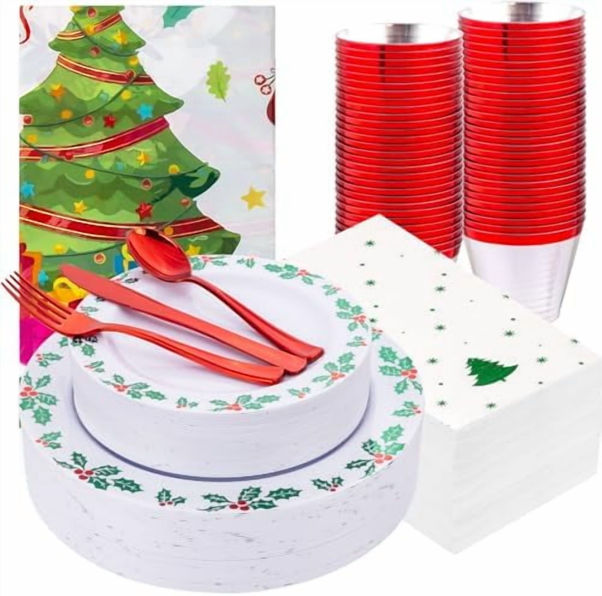 176Pcs Christmas Plastic Plates - Green Christmas Plates Disposable and ...