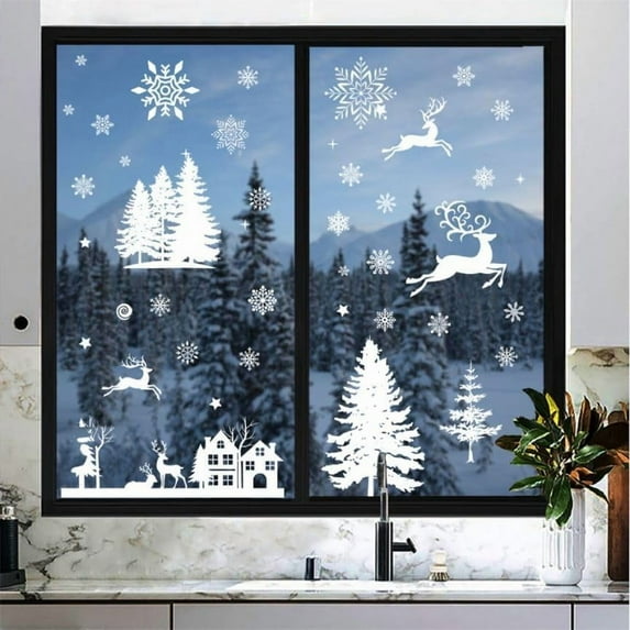 176Pcs White Reindeer Snowflakes Christmas Window Stickers, 8 Sheets ...