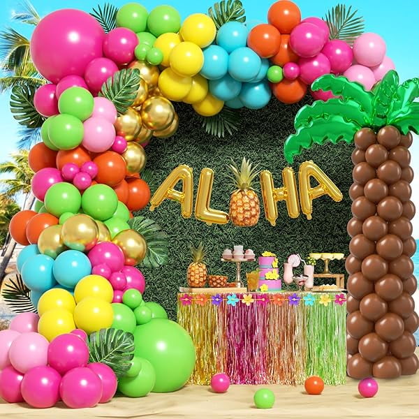 176pcs Tropical Balloon Arch Kit, Luau Balloon Arch Kit with Hot Pink ...