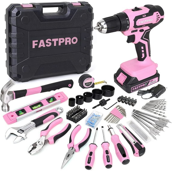 177-Piece 20V Pink Cordless Lithium-ion Drill Driver and Home Tool Set ...