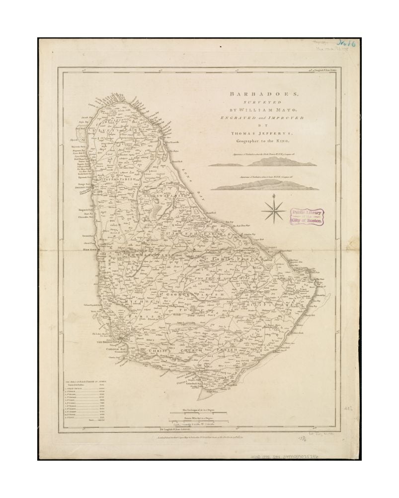 1775 Map Barbados Barbadoes Relief shown by Philippines | Ubuy