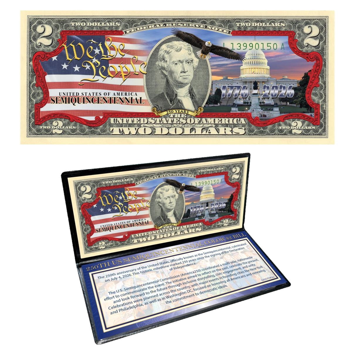 The Patriotic Mint 1776–2026 America's 250th Anniversary Colorized $2 ...