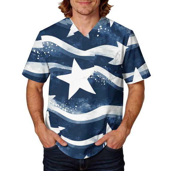 1776-2026 250th Anniversary USA Scrub Tops for Men V-Neck with 3 ...