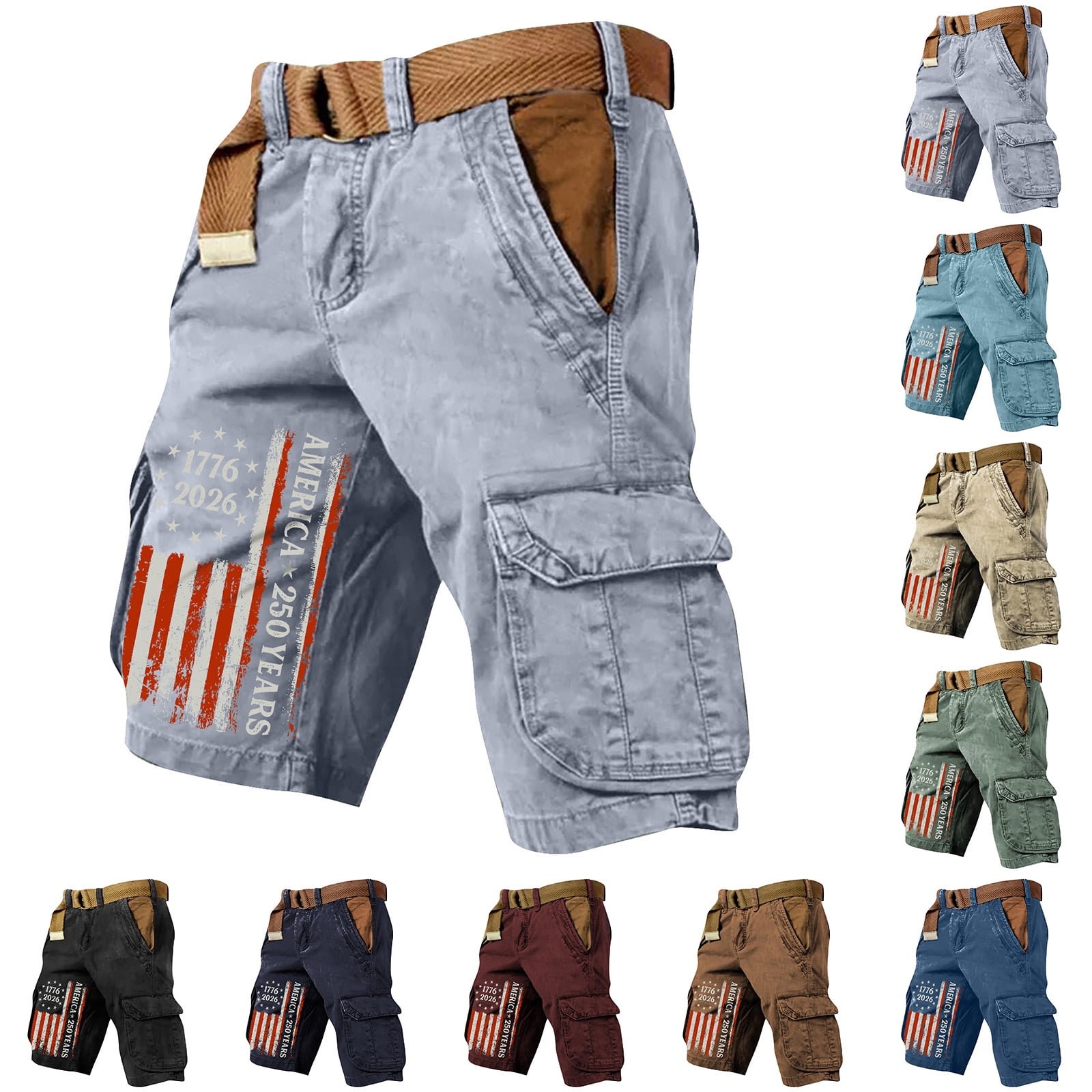1776-2026 America 250 Years Text Cargo Shorts with Star-Spangled Banner ...