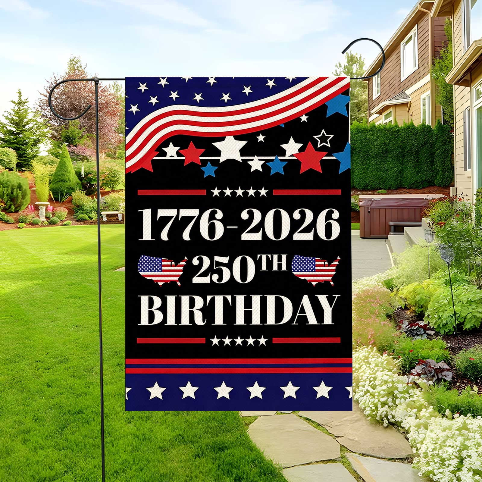 1776-2026 Birthday Stars and Stripes Garden Flag 30x45cm, Double Sided ...