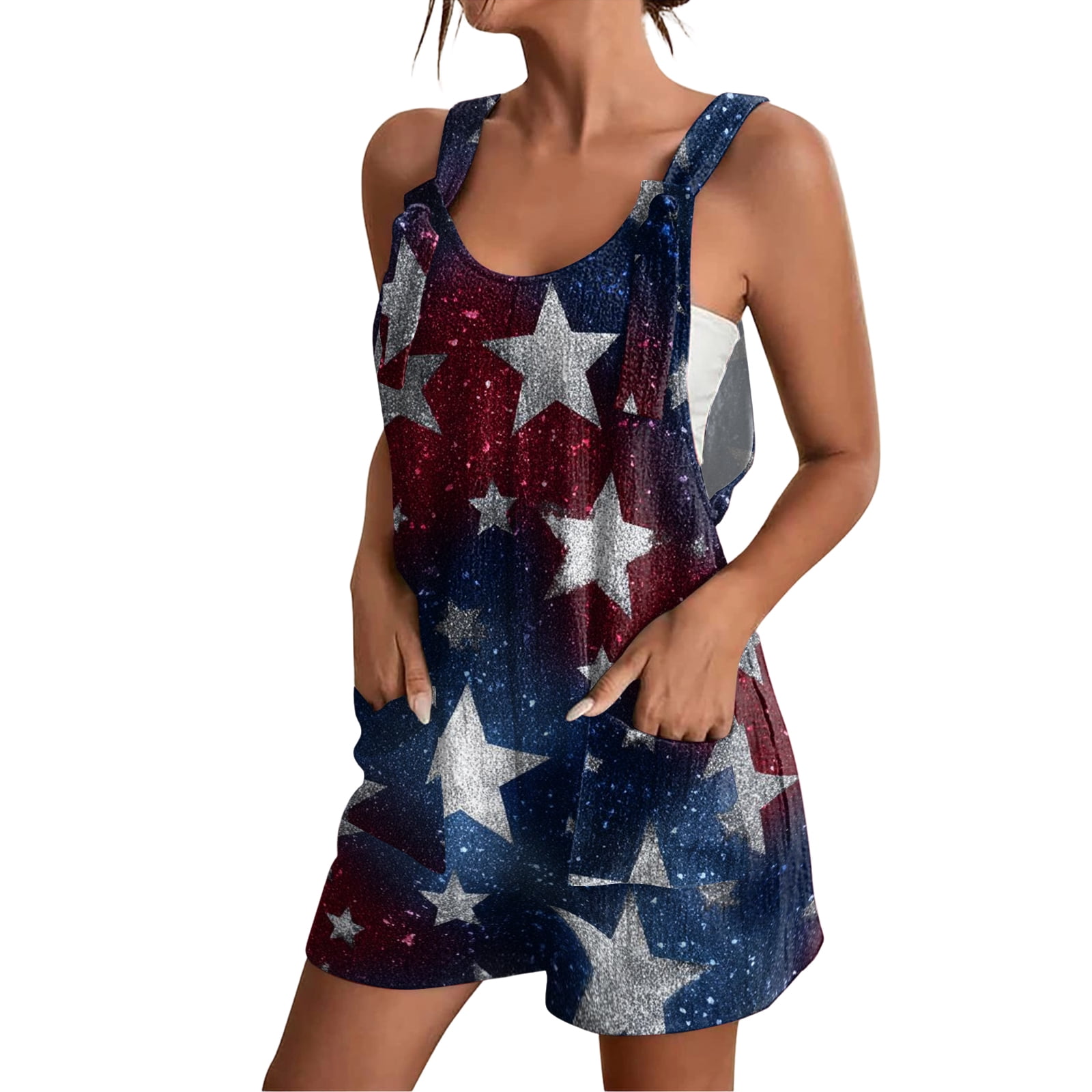 1776-2026 Jumpsuits Women American Flag Casual Sleeveless Rompers Red ...