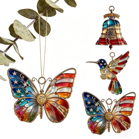 1776-2026 Patriotic Colorful Butterfly Stained Glass Ornament, USA ...
