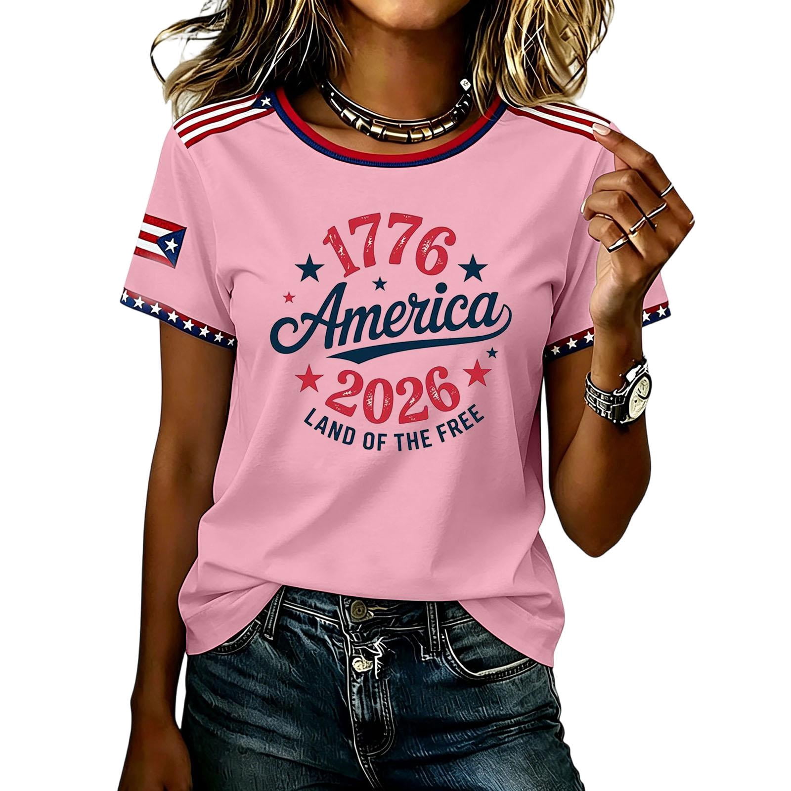 1776-2026 Shirts Women American Flag Short Sleeve Crew Neck Tops ...
