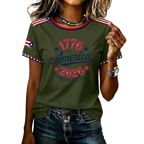 1776-2026 Shirts Women American Flag Short Sleeve Crew Neck Tops ...