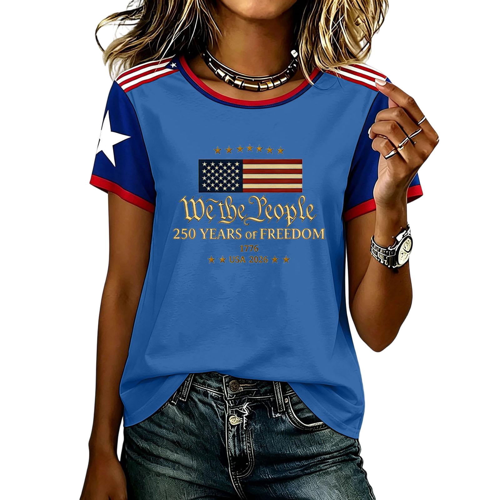 1776-2026 Shirts for Women American Flag Short Sleeve Crew Neck Tops ...